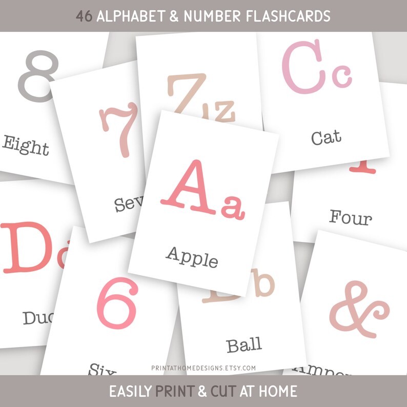 Alphabet & Numbers Flashcards Printable, ABC Flash Card, A-Z Flashcard ...