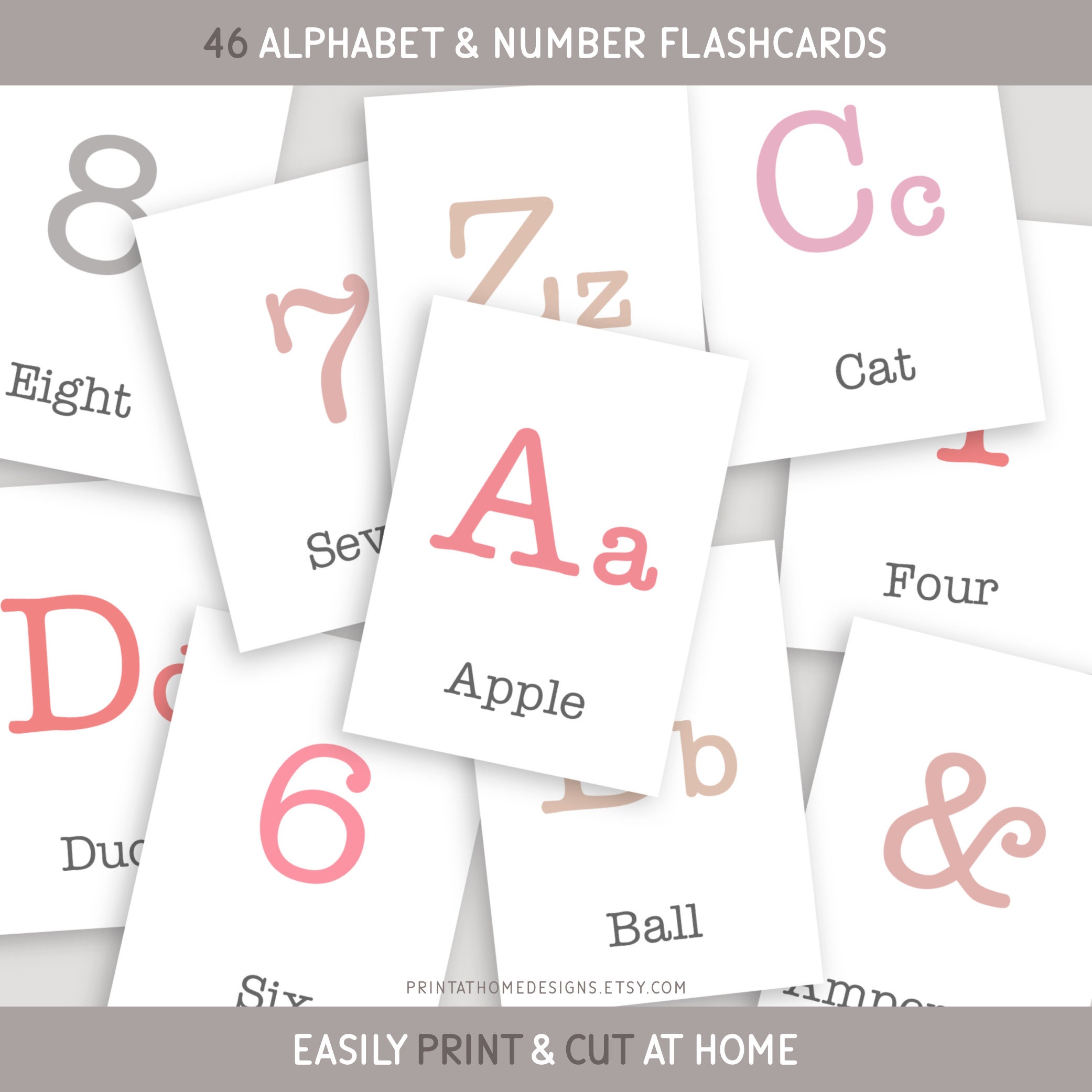 Alphabet & Numbers Flashcards Printable, ABC Flash Card, A-Z Flashcard ...