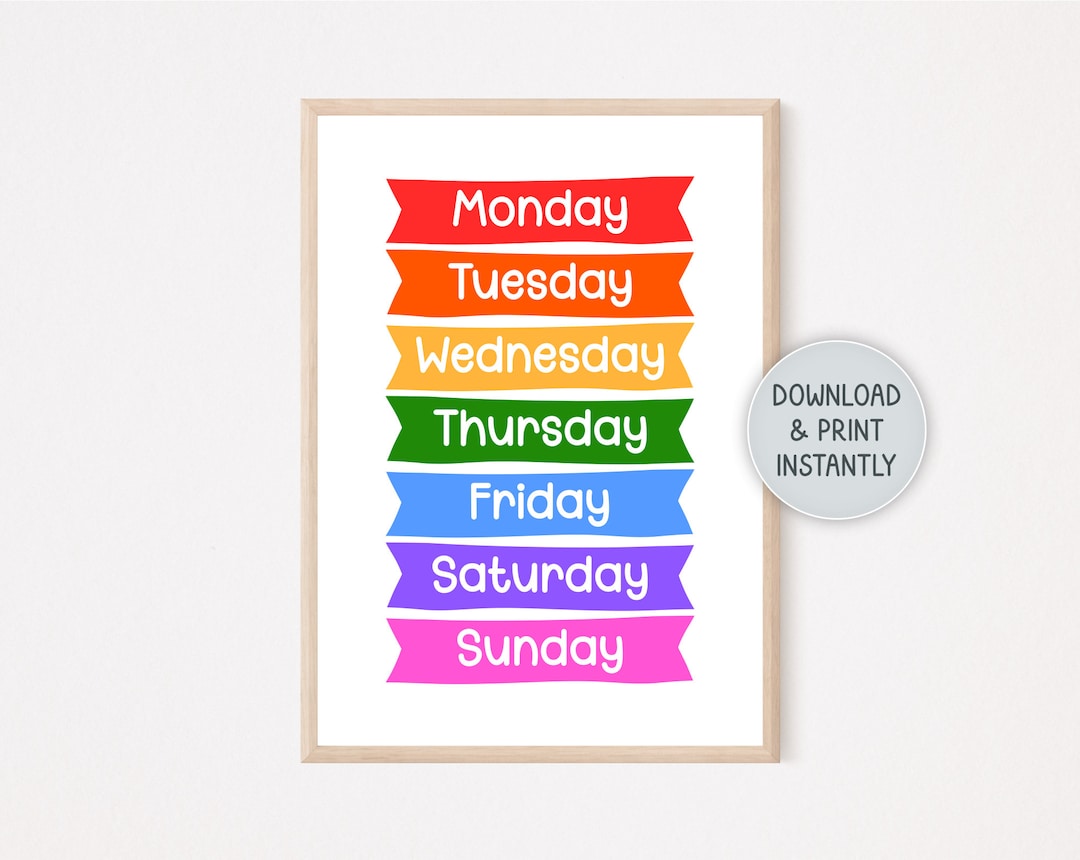Rainbow Days of the Week Educational Poster Print, Kids Wall Art ...