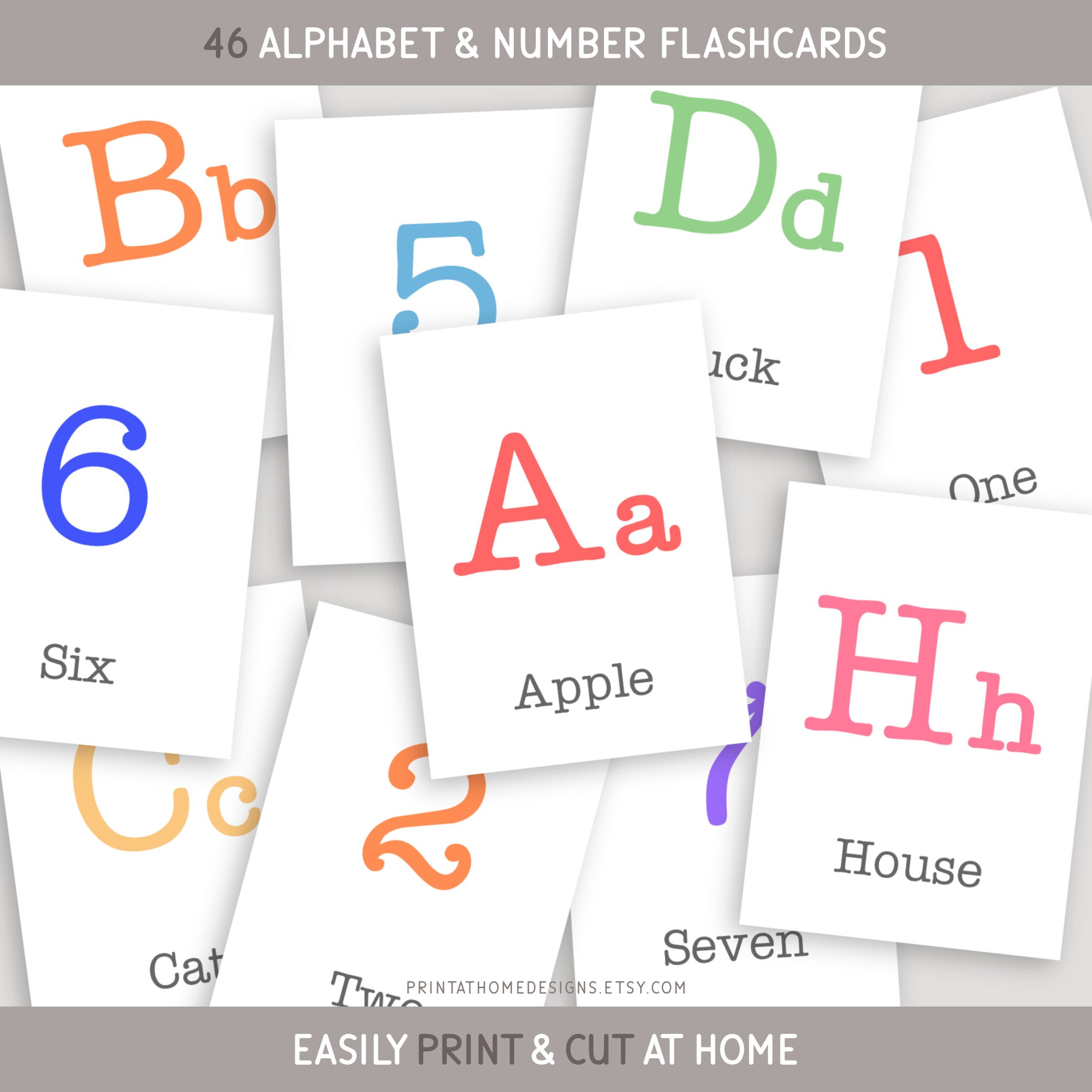 Number & Alphabet Flashcards Printable, A-Z Flashcard for Kids, ABC ...