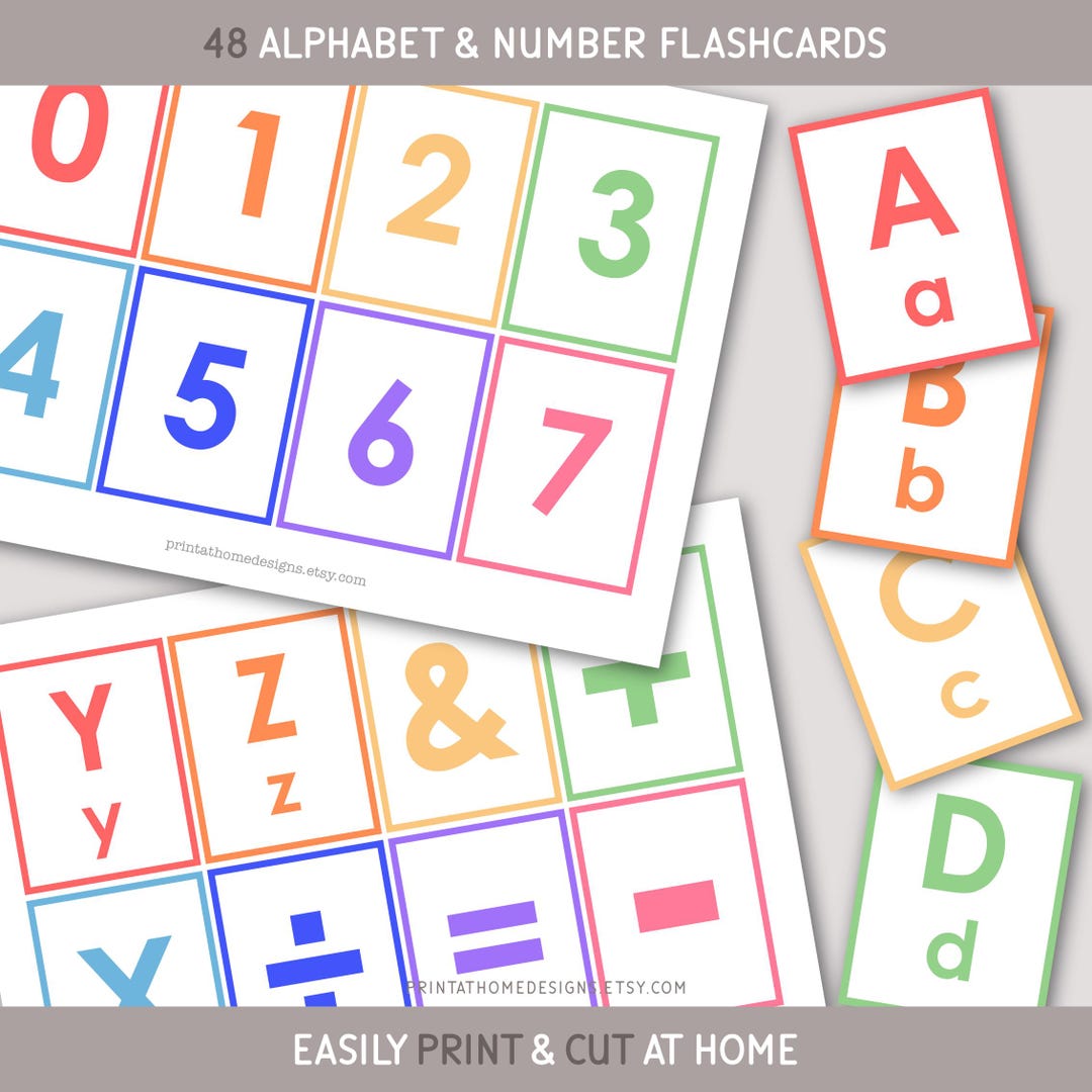 Rainbow Alphabet & Number Flashcards: ABC 123 Printable Learning Cards ...