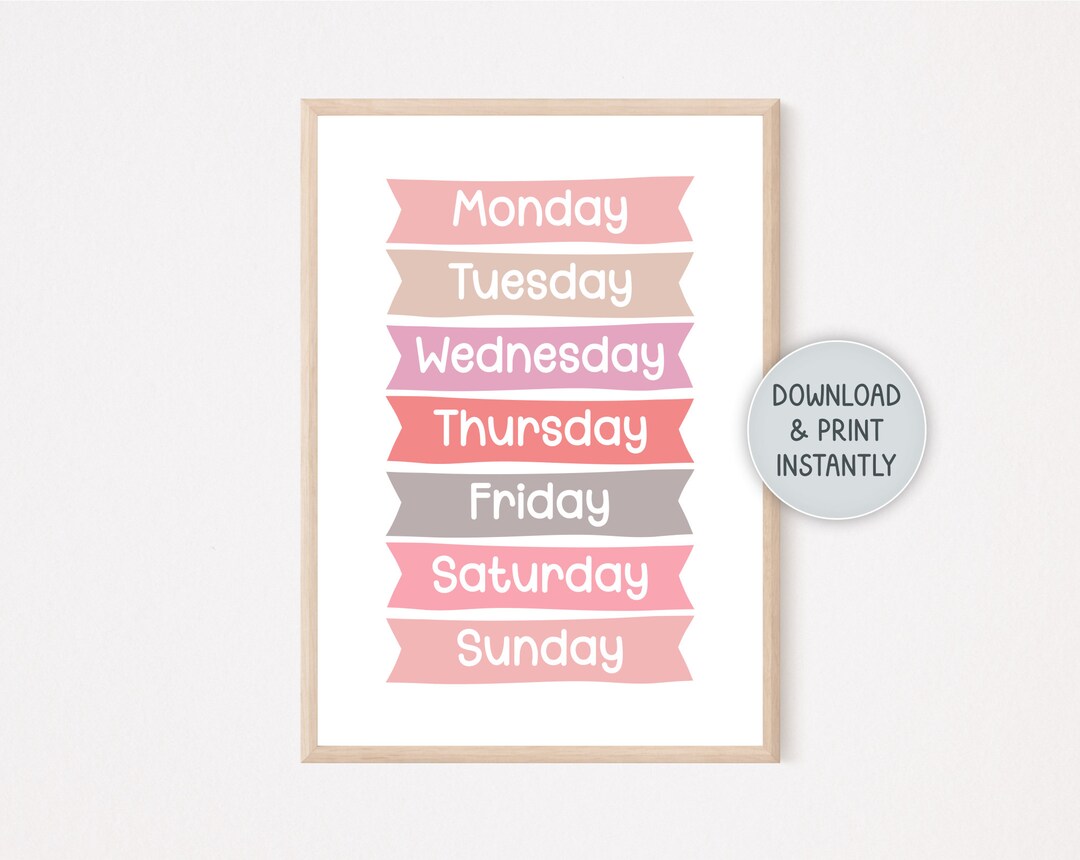 Pink Days of the Week Educational Poster Print Kids Wall Art - Etsy