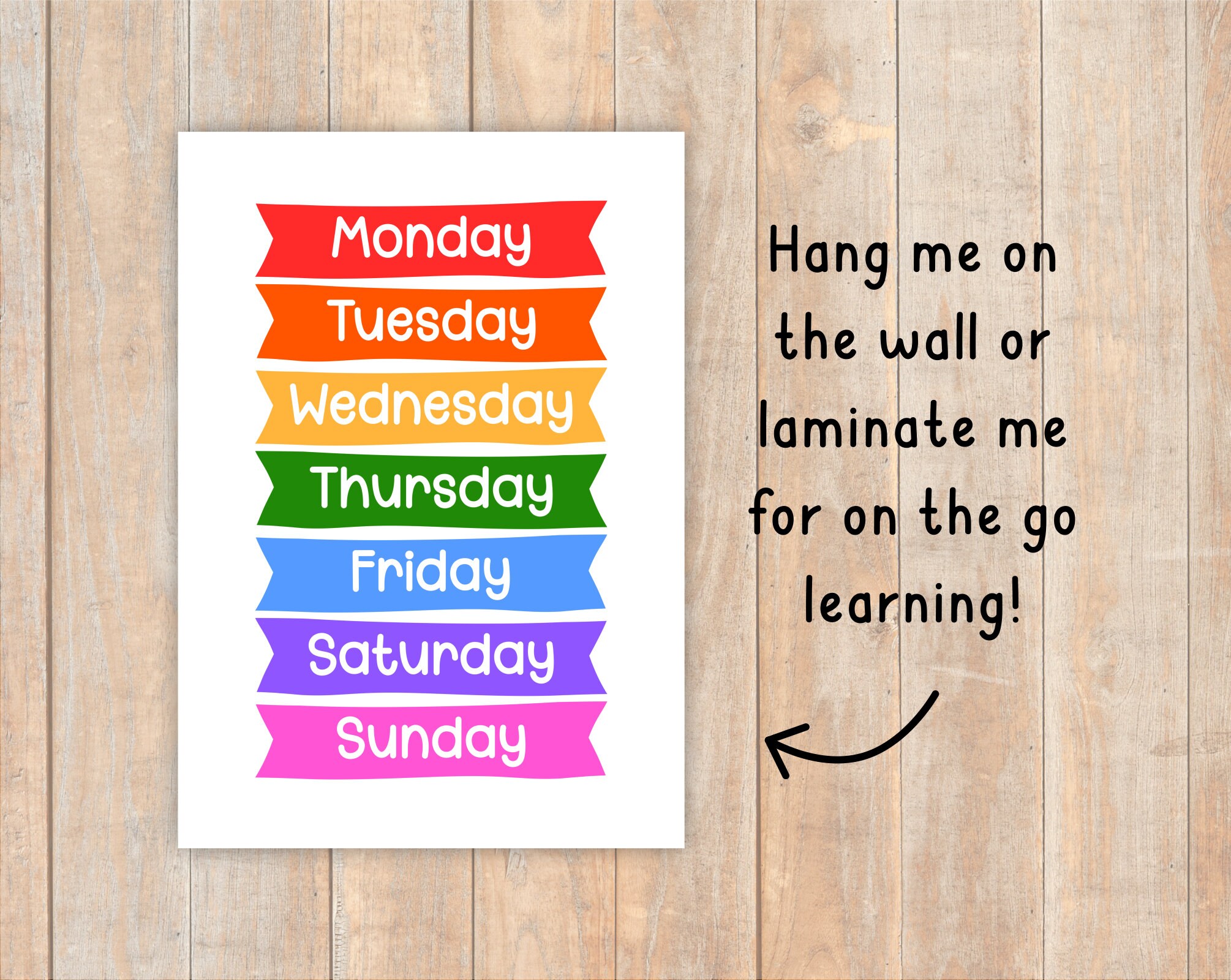 Rainbow Days of the Week Educational Poster Print, Kids Wall Art ...