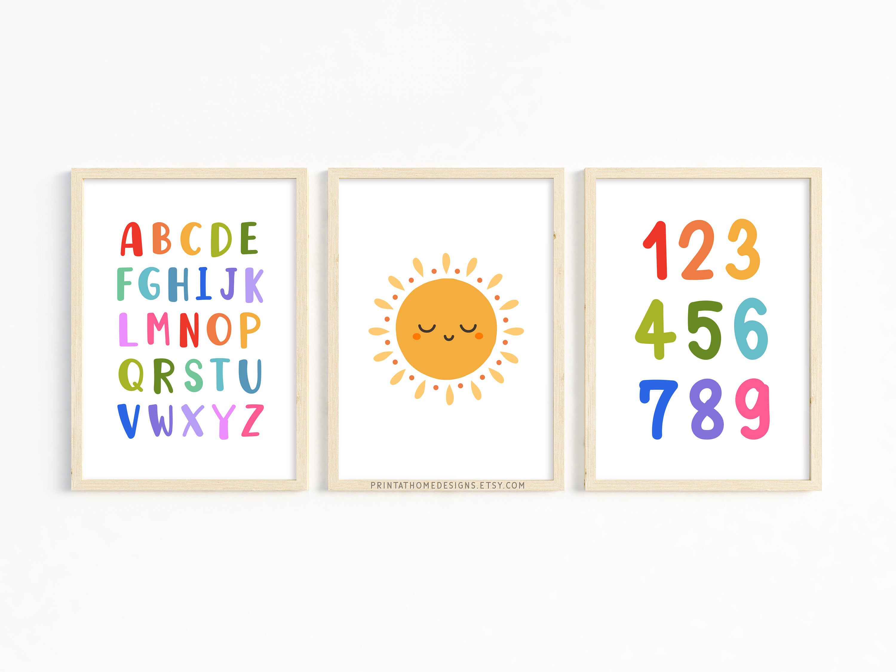 Alphabet Poster Set of 3, Alphabet and Numbers Poster Set, Rainbow ...