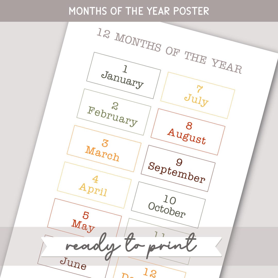 Printable Months of the Year Poster | Autumn Colours Classroom Wall Art ...