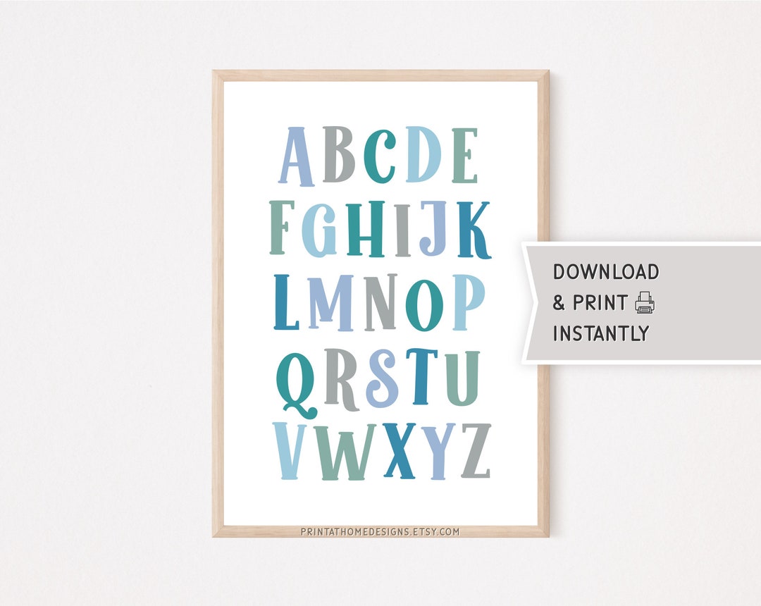 Printable ABC Poster, Blue Alphabet Poster, Blue Nursery Decor ...