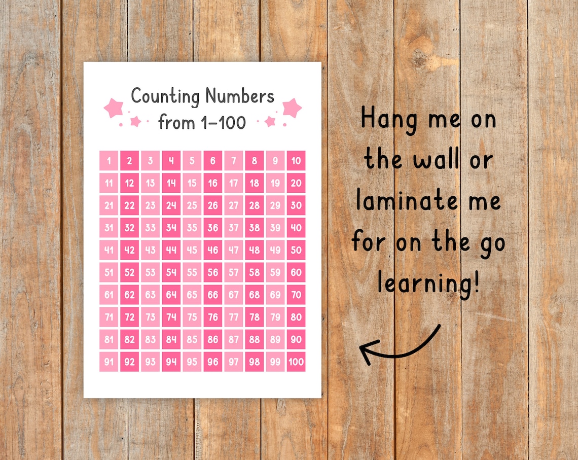 Count to 100 Girls Number Chart Digital Download Pink Number - Etsy