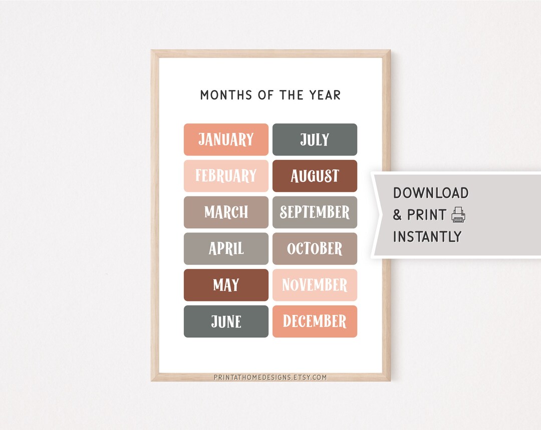 Earth Brown Months of the Year Educational Poster, Neutral Nursery ...