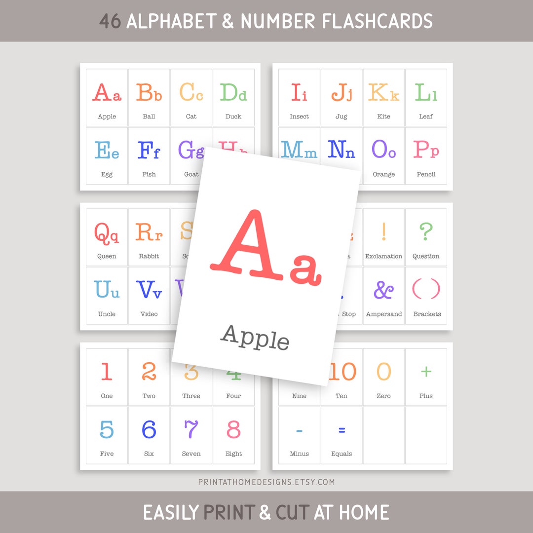 Number & Alphabet Flashcards Printable, A-Z Flashcard for Kids, ABC ...