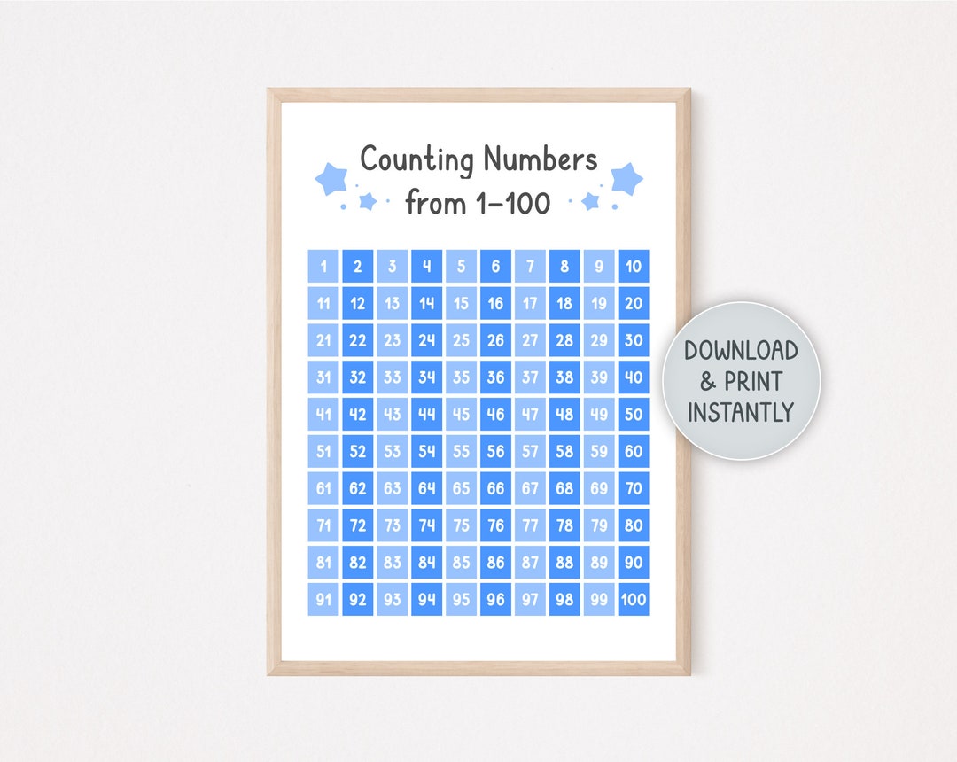 Count to 100 boys number chart digital download, Blue number chart ...