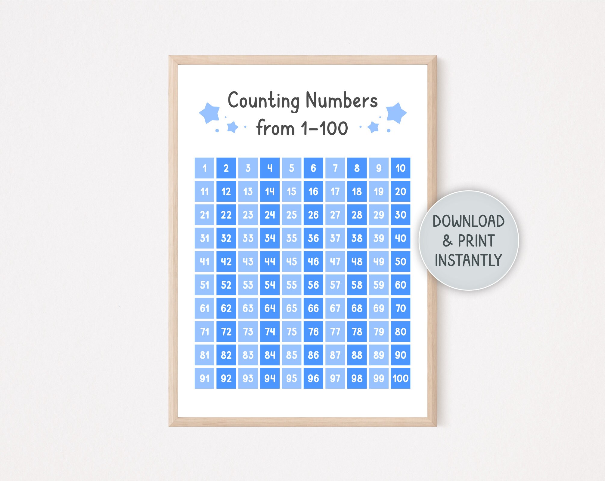Count to 100 boys number chart digital download, Blue number chart ...