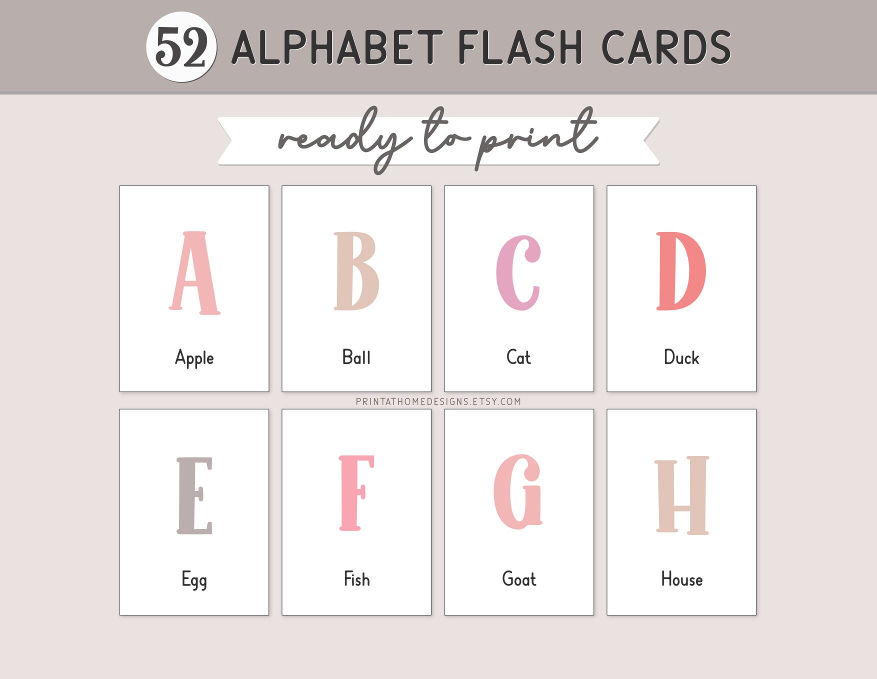 Kids Pink Alphabet Flashcards Printable, Montessori Flash Cards ABC, A ...