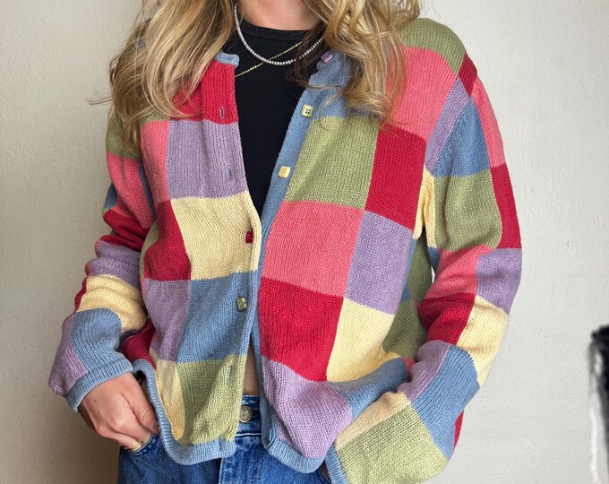 Vintage Rainbow Checker Sweater - Etsy