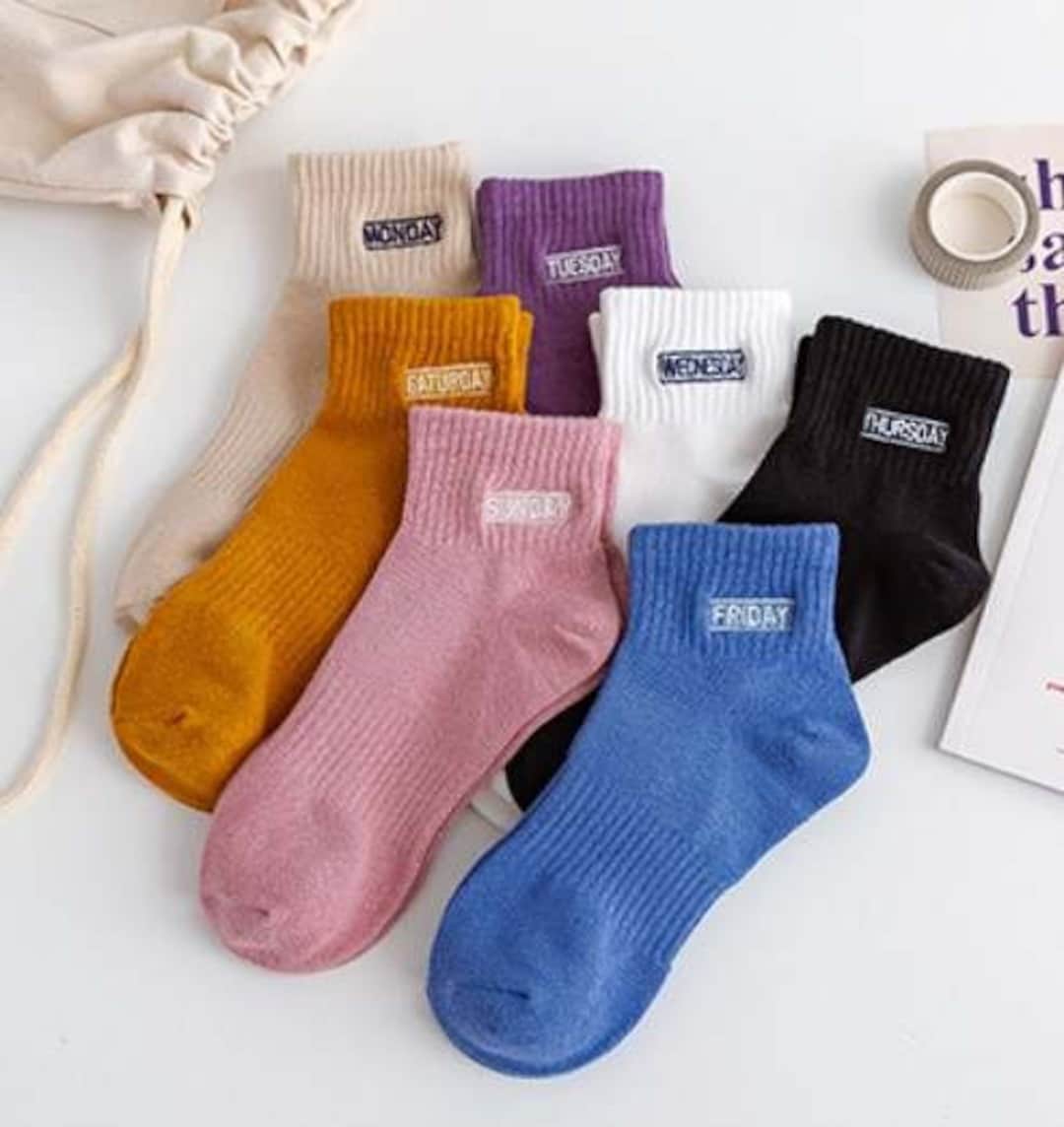 7 Pairs of Weekly Cute Ankle Socks in 7 Different Simple Colours, Women ...