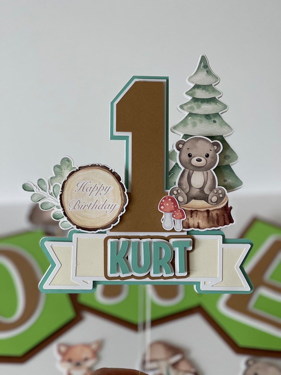 Super Cute Number One Woodland Animals Theme Birthday Cake Topper It's ...