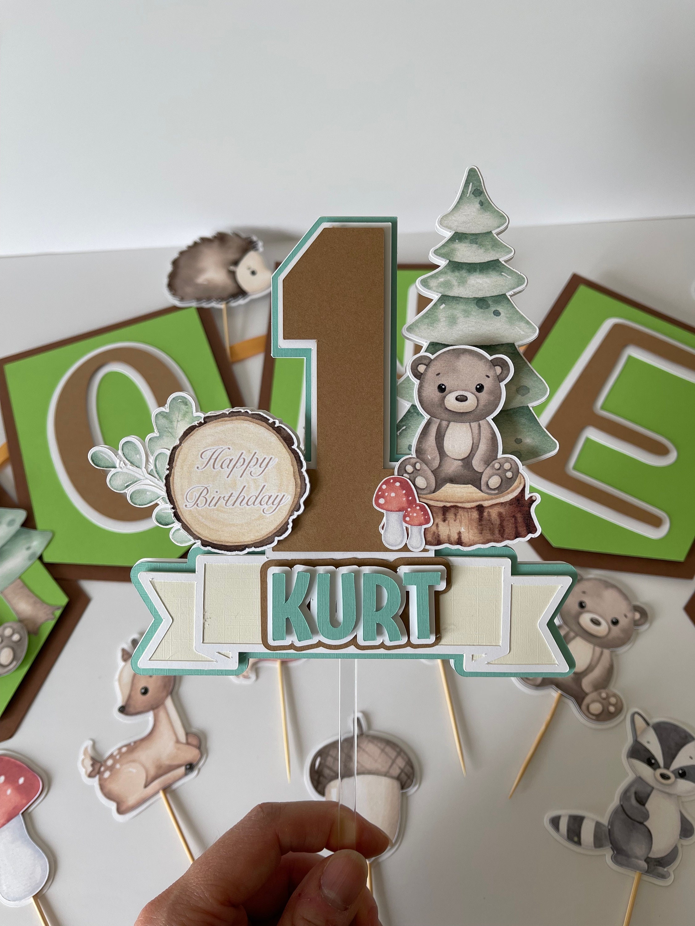 Super Cute Number One Woodland Animals Theme Birthday Cake Topper It's ...