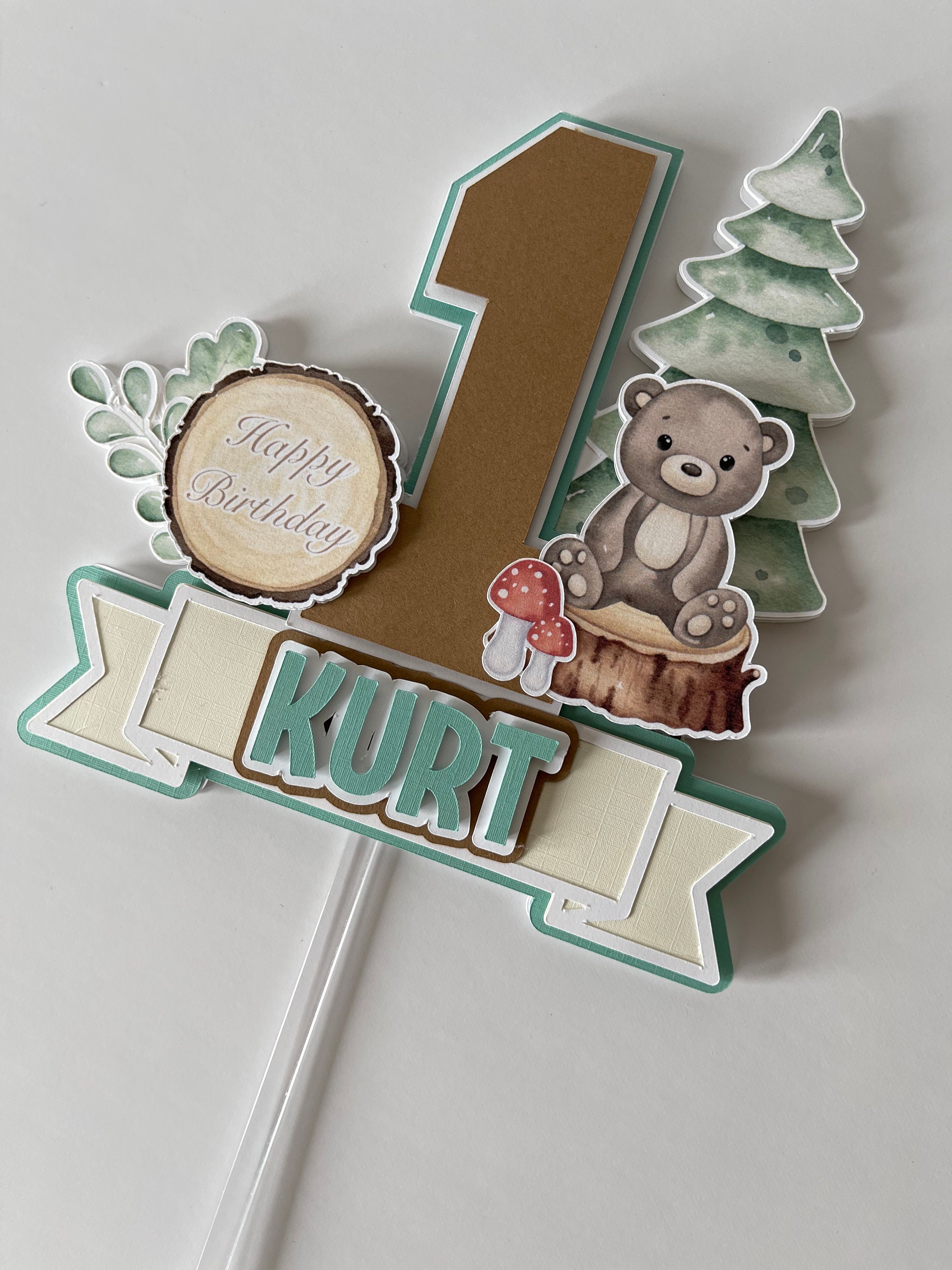 Super Cute Number One Woodland Animals Theme Birthday Cake Topper It's ...