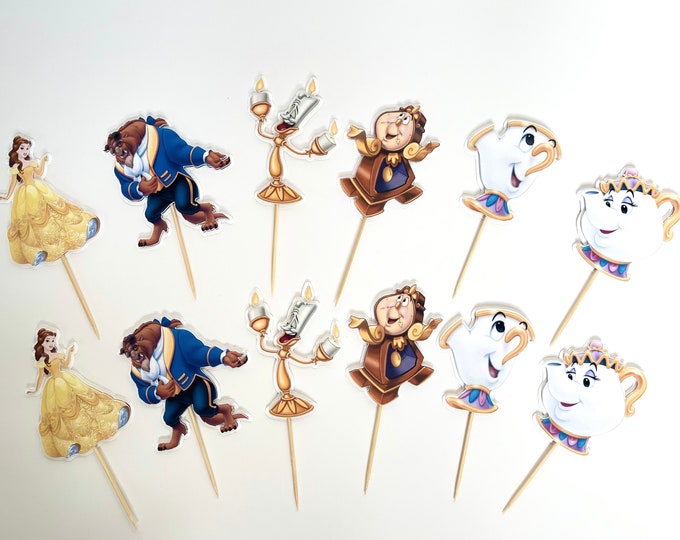 Princess Cupcake Toppers, Beast, Tea Cup, Cake Toppers, Birthday Theme ...