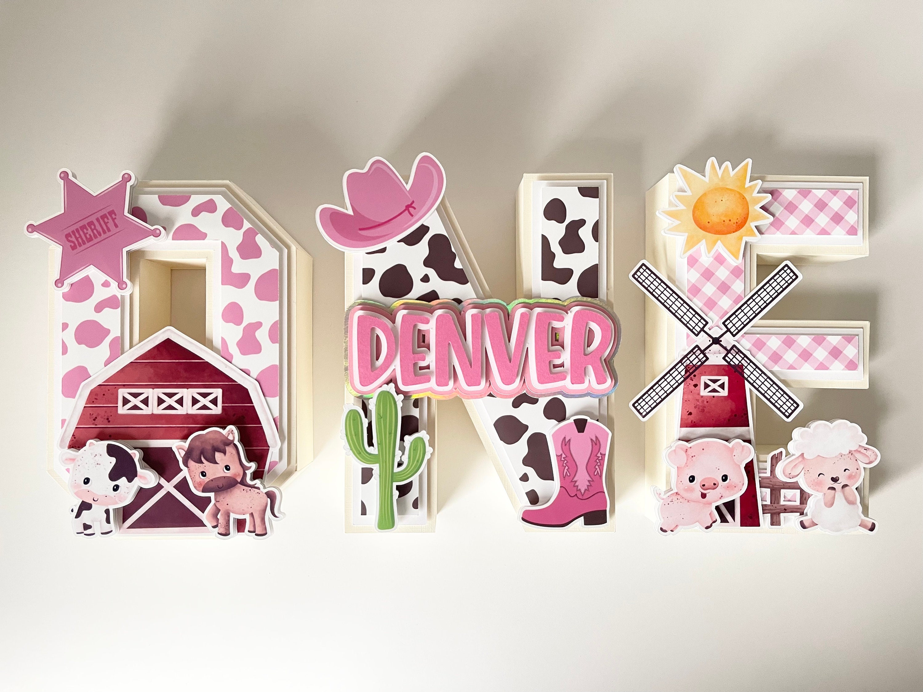 Super Cute O-N-E 3D Letters Boxes With Cowgirl Farm Animals - Etsy