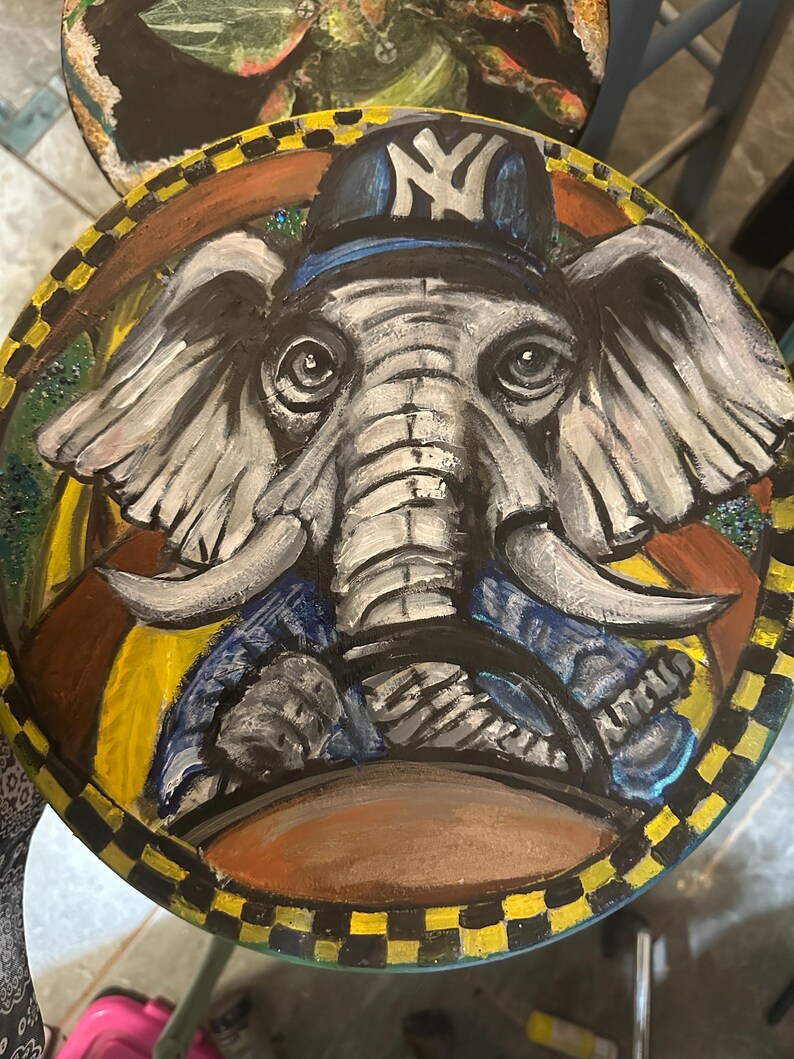 Hand-painted Whimsical NYC Stools - Elephant Cab Driver & Ostrich Diva ...