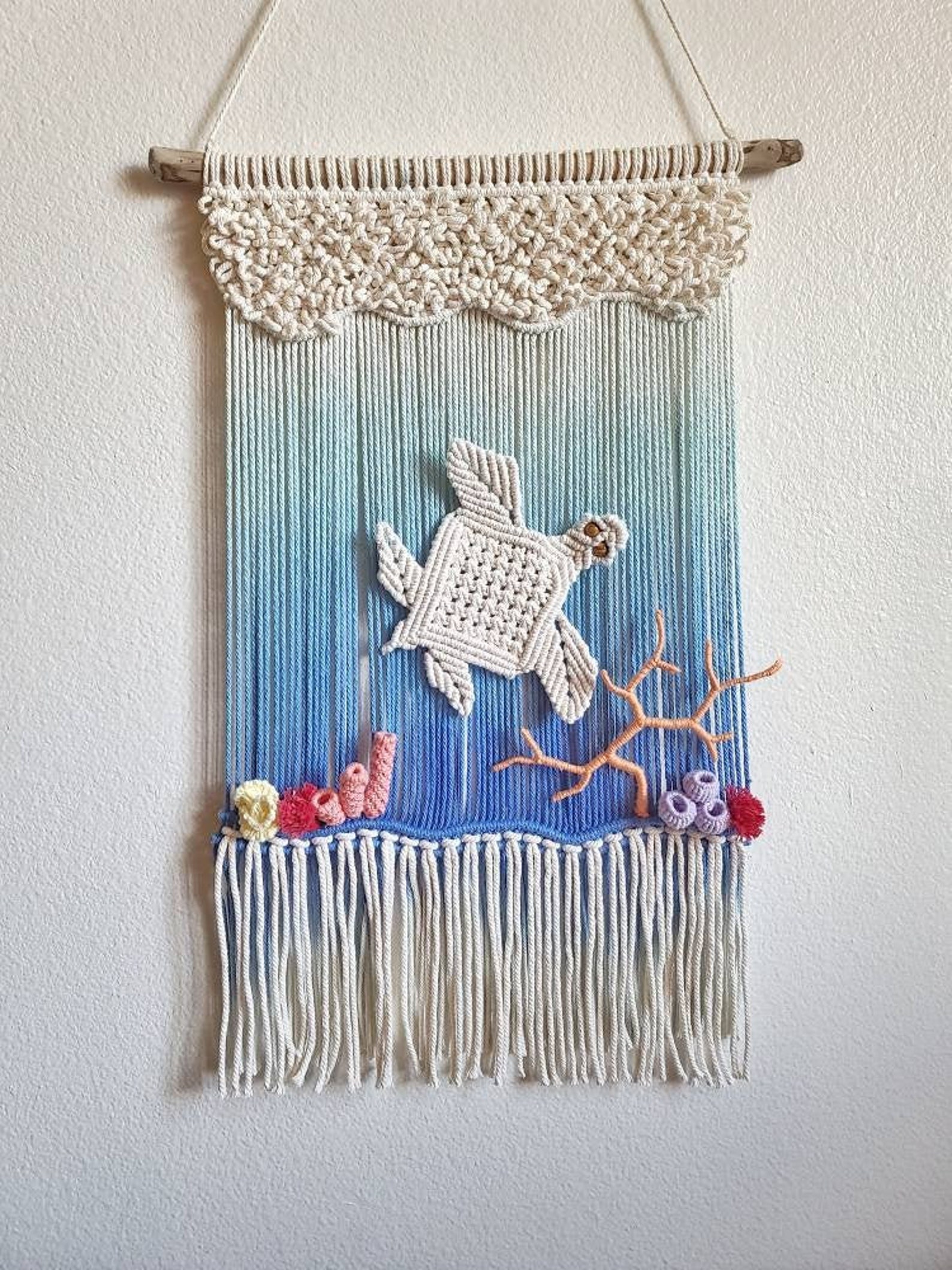 Macrame Oceanscape, 3D Macrame, Sea Turtle, Coral Reef, Beach Decor ...