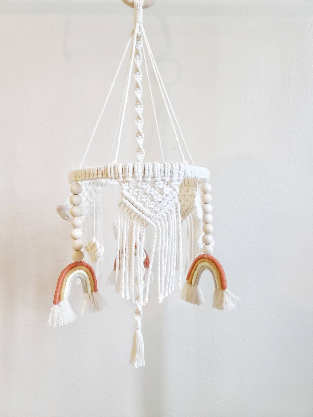 Macrame Rainbow Baby Mobile Handmade Neutral Simple Boho Nursery ...