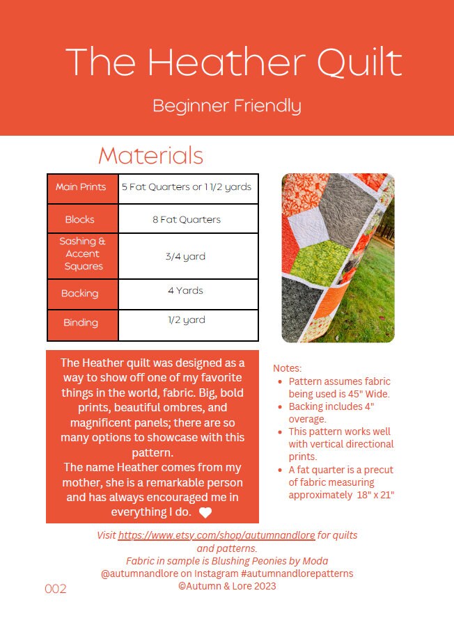 The Heather Quilt Pattern throw Size - Etsy