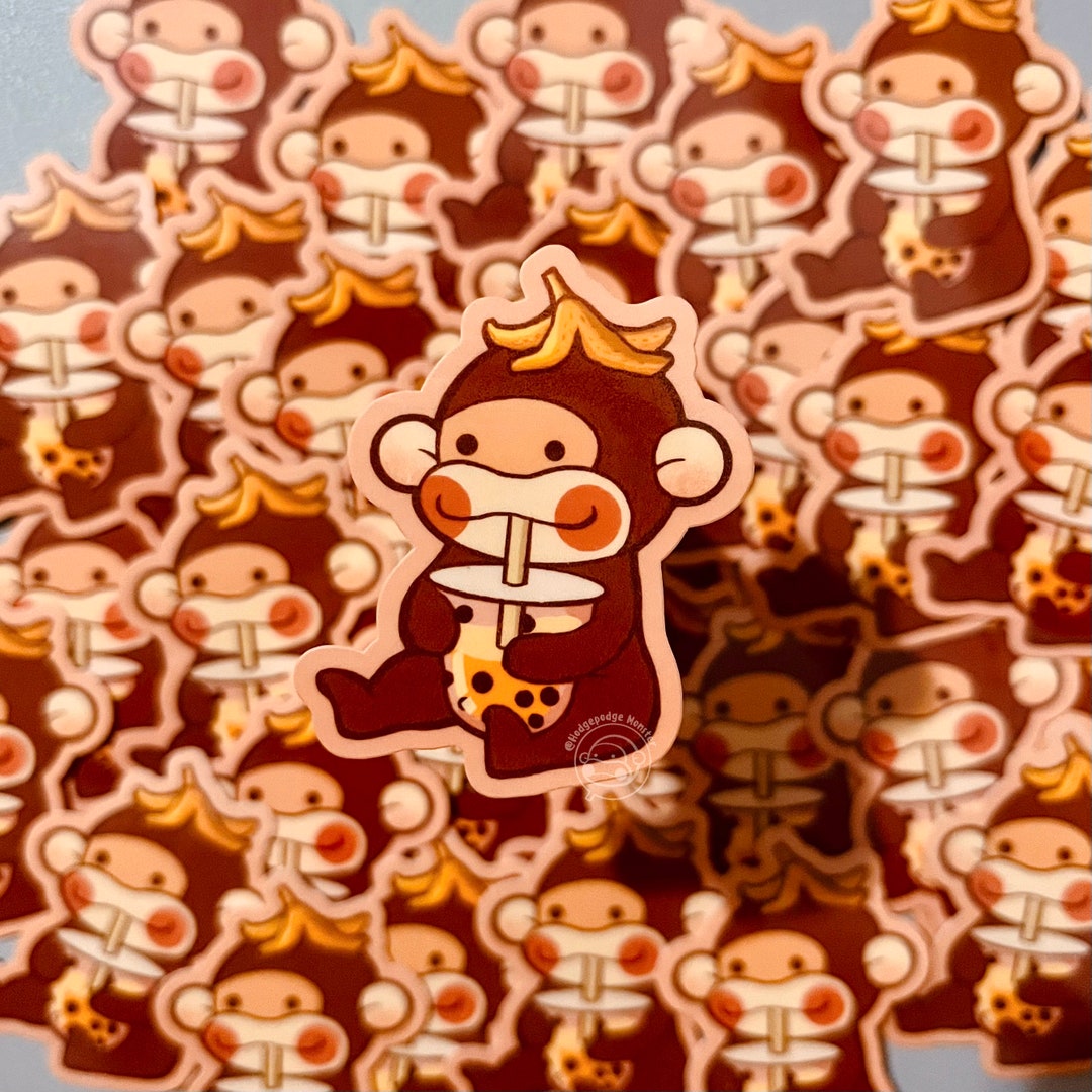 Monkey Loves Boba! Vinyl Jumbo Sticker | 2 Inches | Laminated - Etsy
