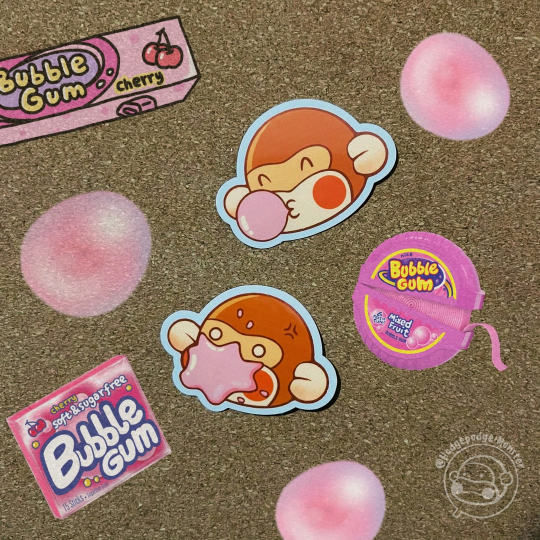Monkey Loves Bubble Gum Vinyl Sticker 2 Inches Laminated - Etsy