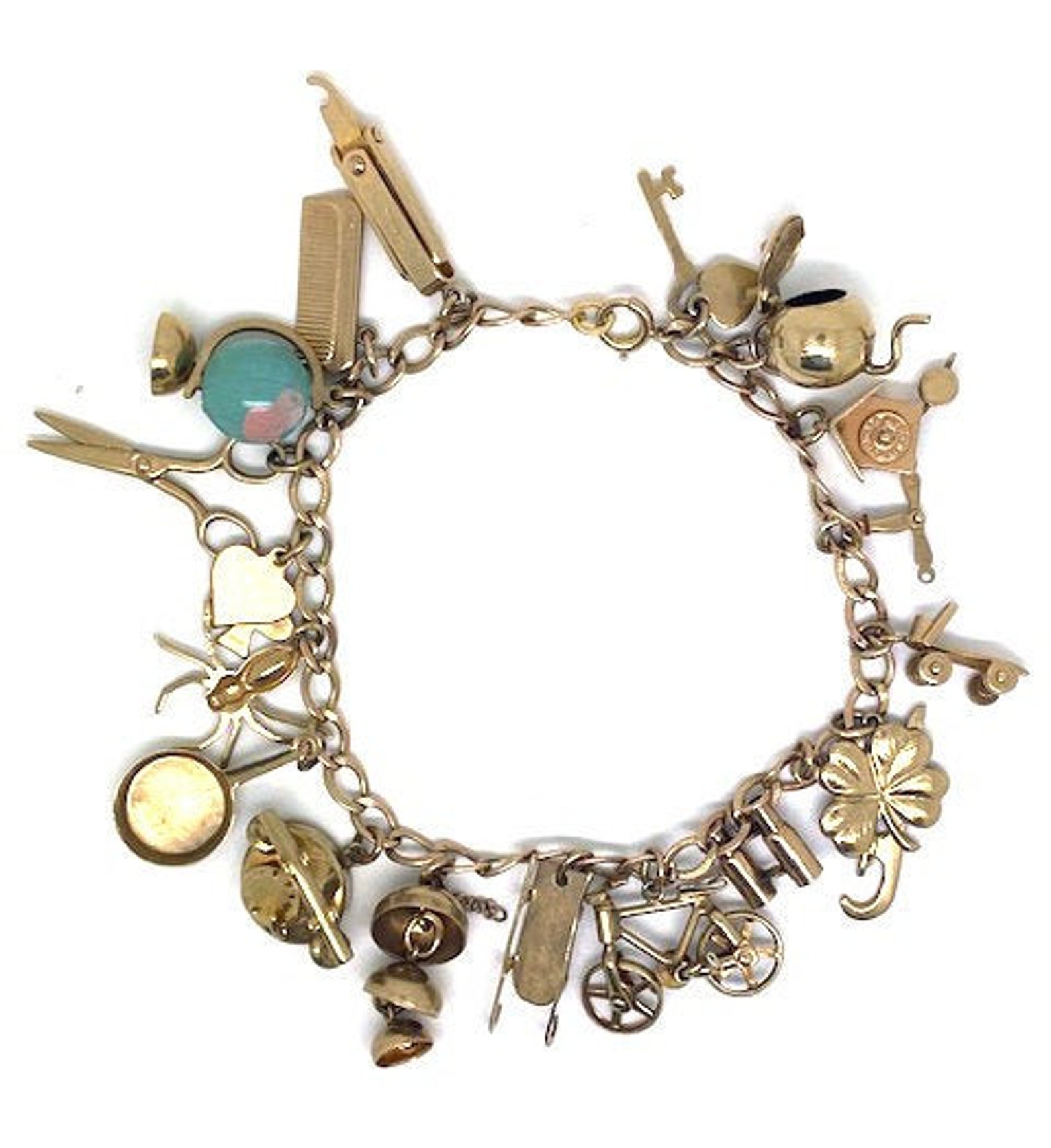 Lady’s Vintage; Yellow Gold Charm Bracelet - Etsy