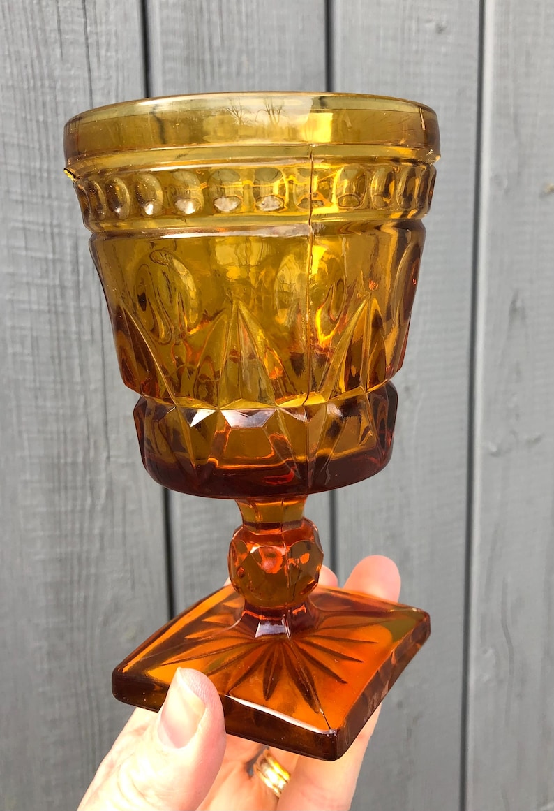 Set of 4 Amber Indiana Glass Park Lane Vintage Goblets - Etsy