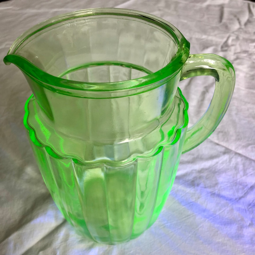 Vintage Uranium Glass Pitcher - Etsy