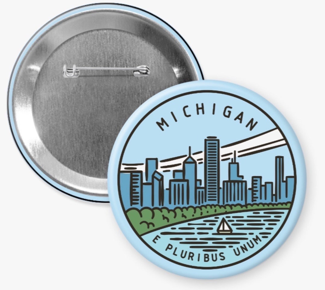 Detroit Skyline. 313. Michigan. Pin Back Button. Bottle Opener. Magnets ...
