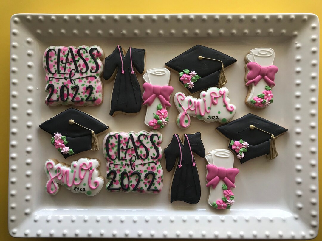 12 Graduation Floral Cookies, Prom Cookies, Senior Sugar Cookies, Class ...