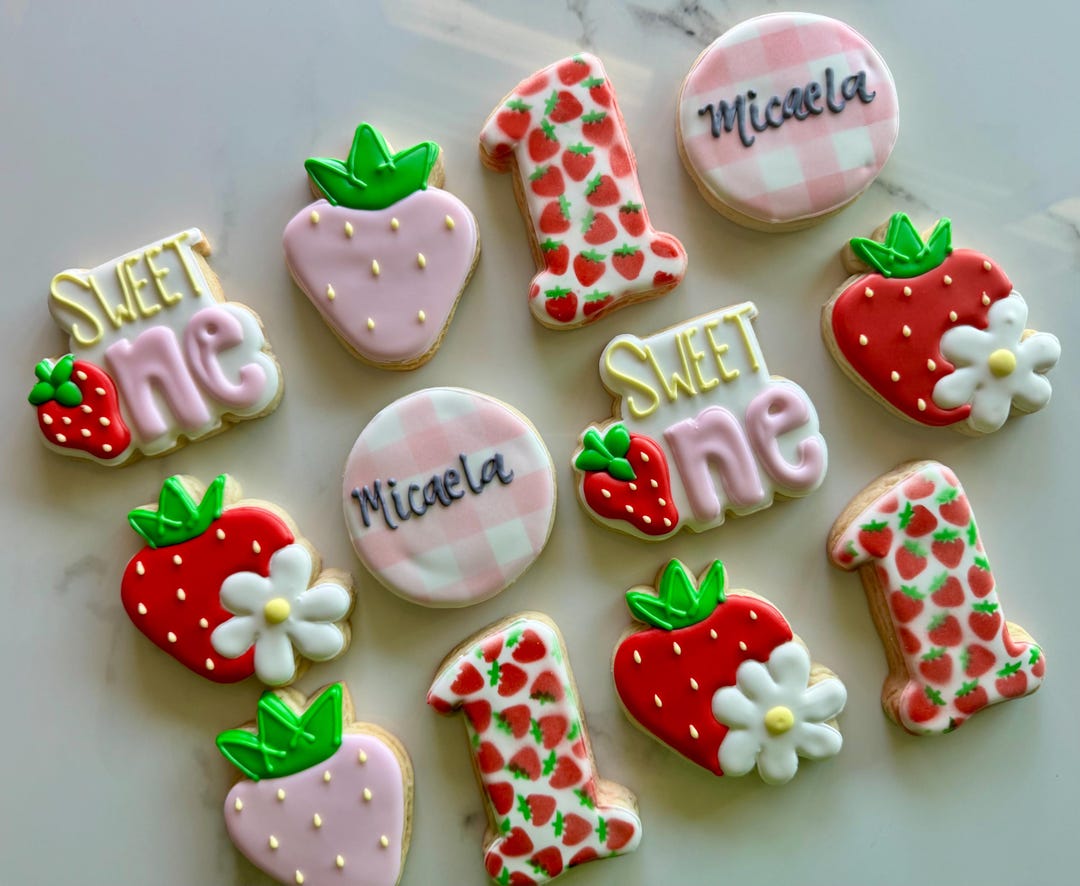 12 Berry First Birthday Cookies, Sweet One Cookies, Strawberry Themed ...