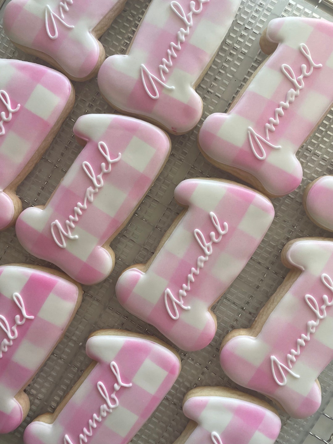 12 Personalized Number Cookies, Number Shaped Cookies, Gingham Cookies ...