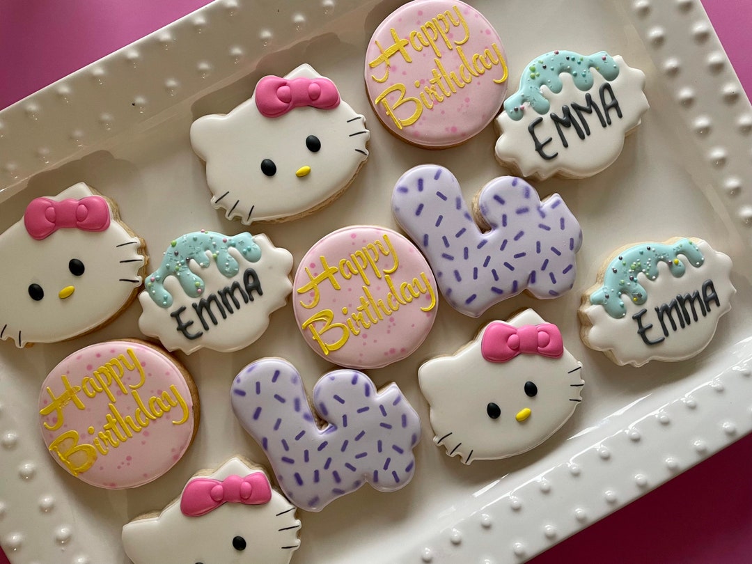 12 Kitty Sugar Cookies/ Personalized Birthday Cookies/ Cat Party/ Hello ...