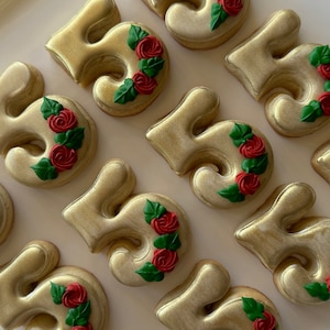 12 Mini Number Cookies, Princess Birthday Party, Belle Birthday, Custom ...