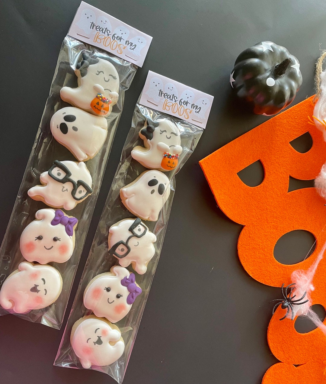 2 Mini Ghost Bags, Boo Cookies, Halloween Cookies, Halloween Party ...