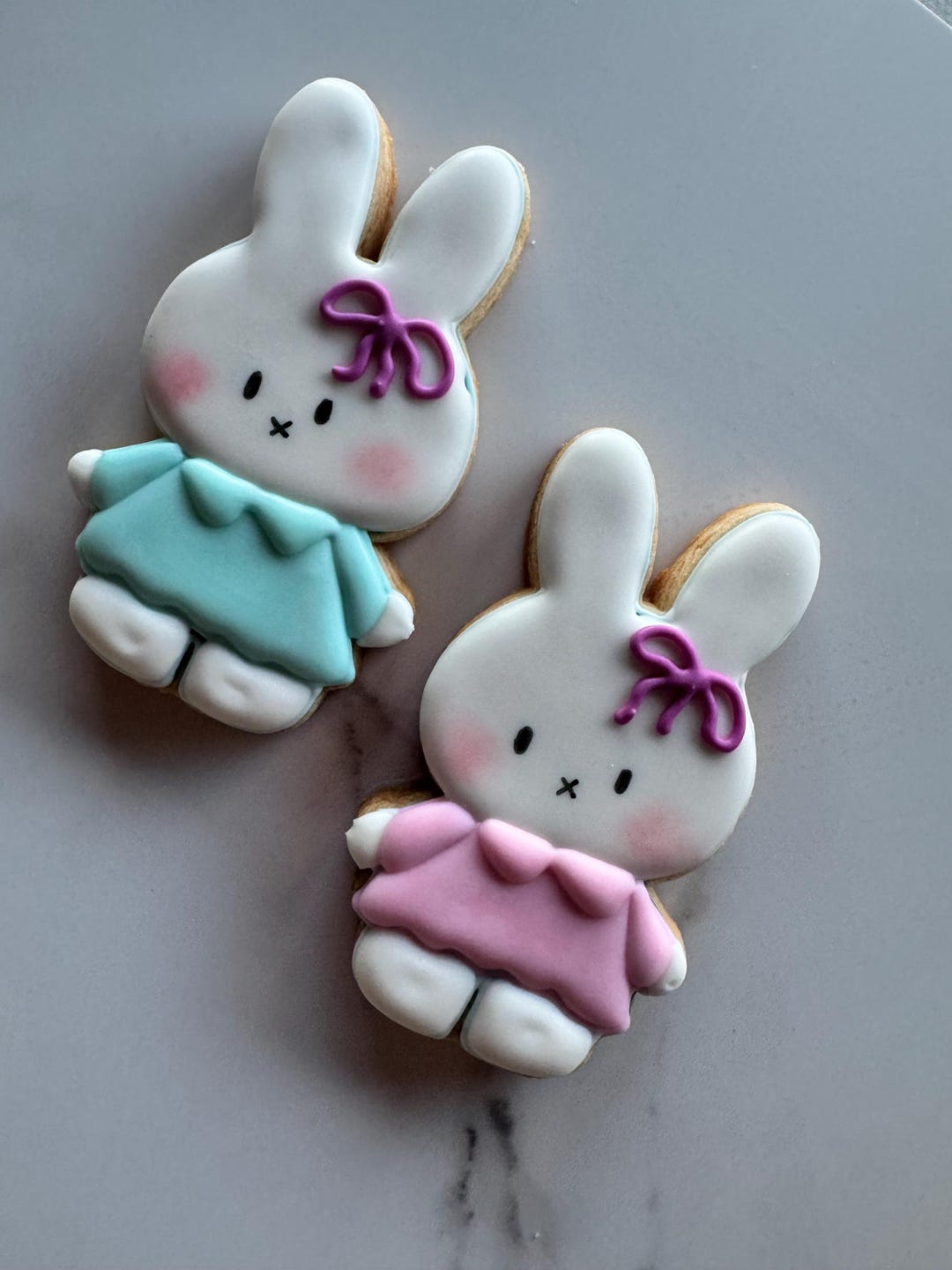 12 Bunny Miffy Cookies, Birthday Cookies, Bunny Bow Cookies, Birthday ...