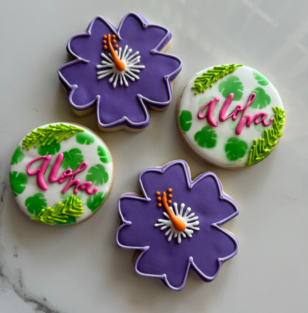 12 Aloha Cookies/ Aloha Birthday/ Aloha Vibes/ Hibiscus Vibes, Hibiscus ...