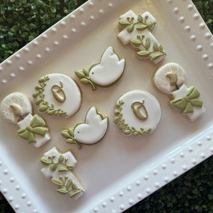 12 Sage Baptism Sugar Cookies, Greenery Cookies, Dove Cookies ...