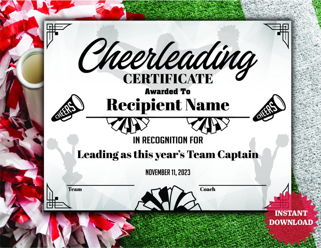Editable Cheerleading Certificate Template, End of Season Award, Cheer ...