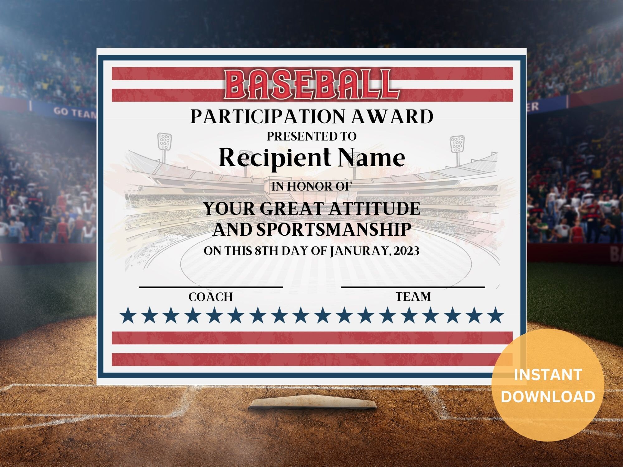 Editable Baseball Certificate Template End of Season Award - Etsy
