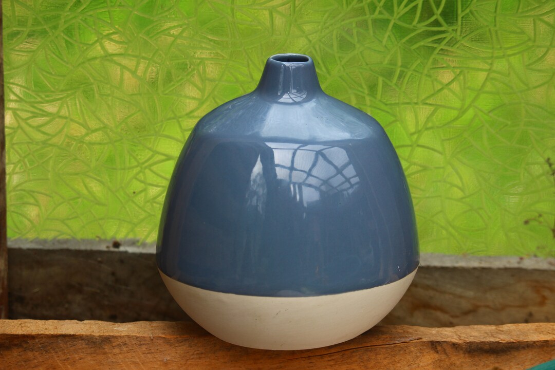 Blue Grey Glazed Pottery Vase - Rustic Home Decor – Vintage - Second ...