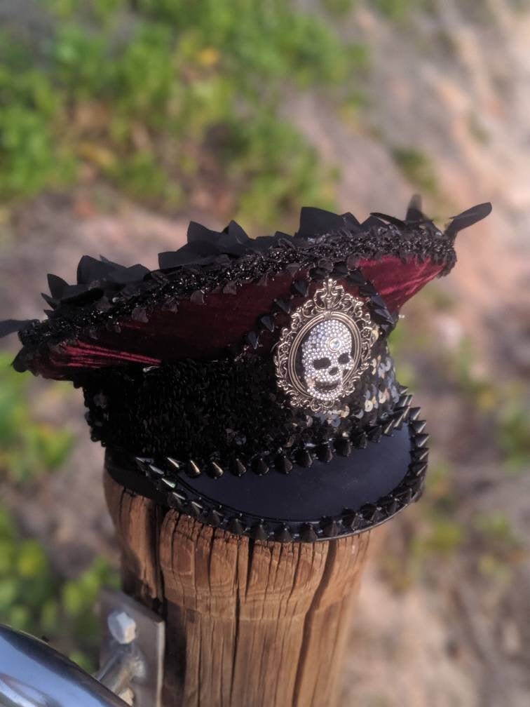 Gothic Style Hat With Leds Velvet Spikes Skull Doof Hat - Etsy