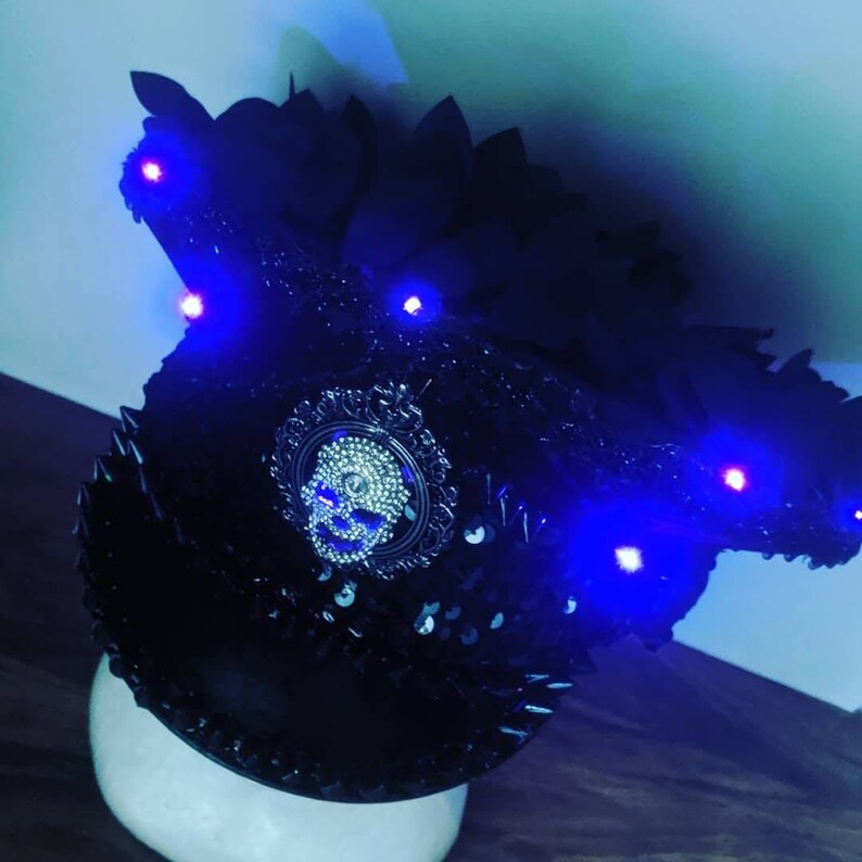 Gothic Style Hat With Leds Velvet Spikes Skull Doof Hat - Etsy