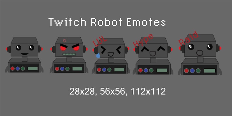 Robot Emote Set de 5 para Twitch, Neutral, Angry, LUL, Raid y Hype ...