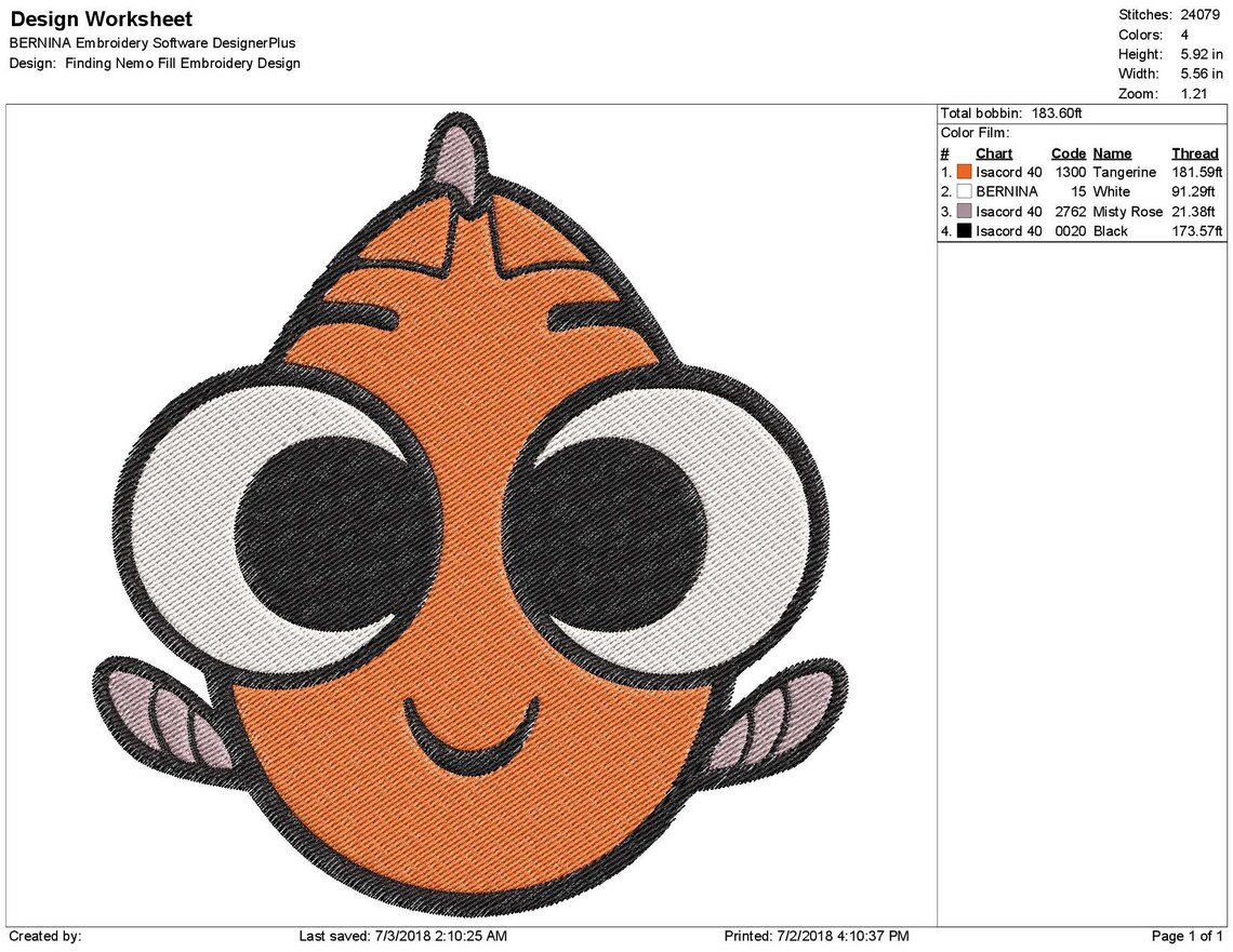 Finding Nemo Fill Embroidery Design Instant Download - Etsy