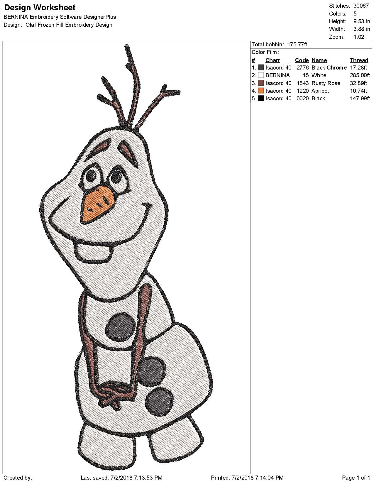 Olaf Frozen Fill Embroidery Design Instant Download - Etsy